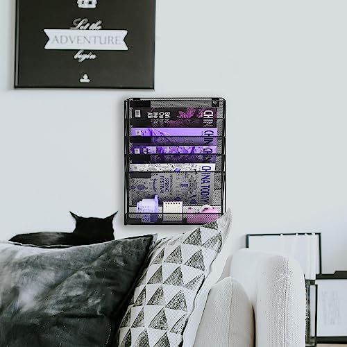 HMXLJJY 6 Tier Mesh Wall File Organizer,Vertical File Organizer,Hanging Folder Organizer Wall Mount with Flat Tray,Mail Organizer for Papers,Folders,Files Clipboard & Magazine Organization for Office,Home(Black)