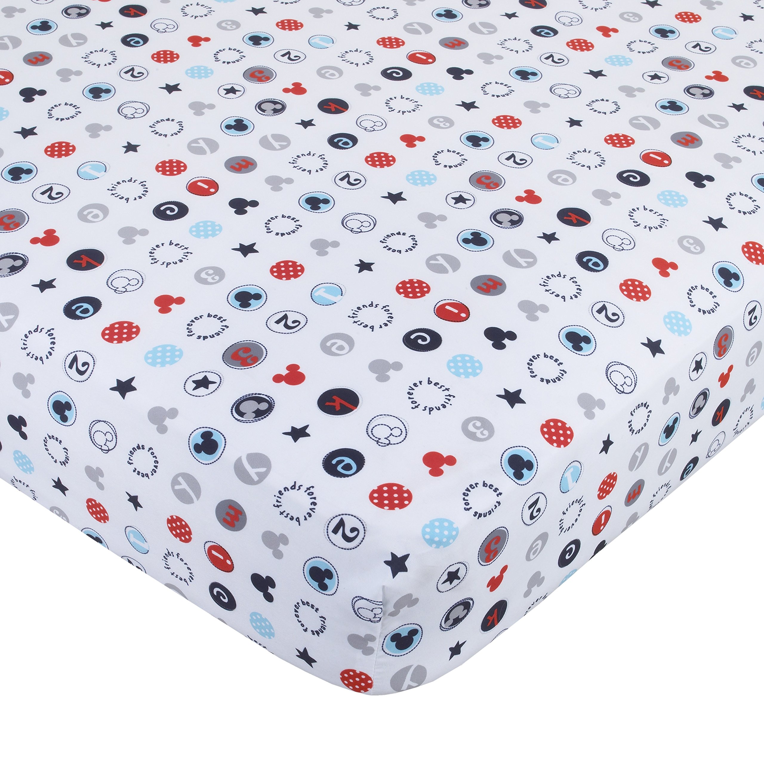 Disney Amazing Mickey Mouse 3 Piece Nursery Crib Bedding Set, Grey, Navy, Red, Blue