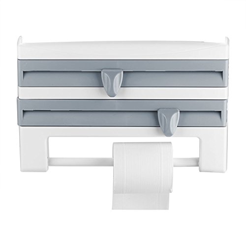 Paper Towel Holder Wall-Mount Sauce Bottle Storage Rack Paper Towel Holder Preservative Film Dispenser for Kitchen Bathroom Toilet Drill Free(Gray Blue)