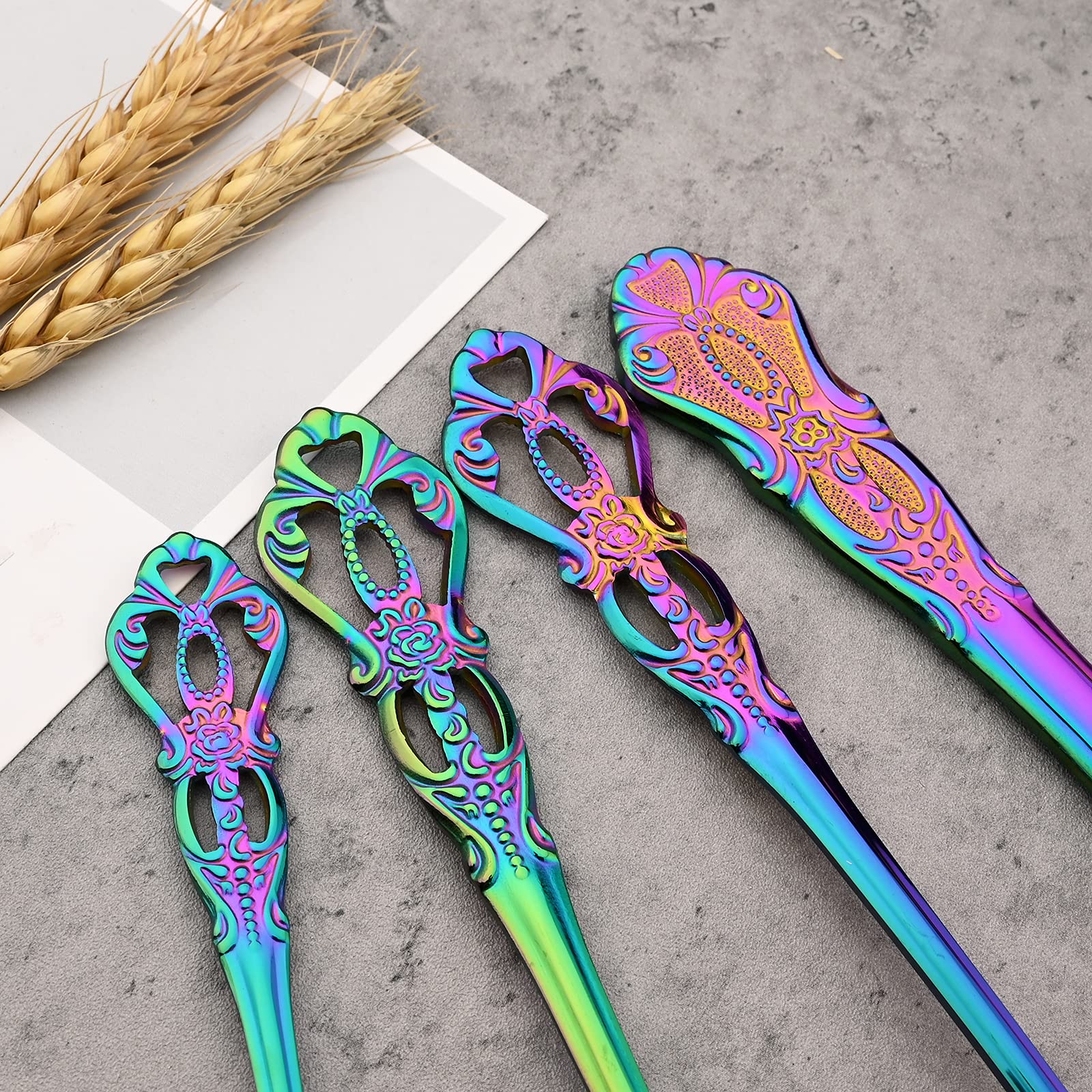 Jankng 6pcs Basic Rainbow Fork, Royal Stainless Steel Dinner Fork With Royal Handle, Metal Forks Set For Eating Salad Fish, Mirror Finish