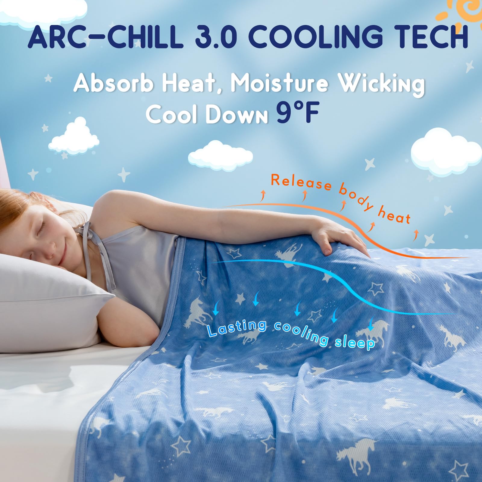 Elegear Kids Cooling Blanket for Hot Sleeper, Glow in The Dark Blanket As Gifts for Girls Boys, Q-Max>0.5 Arc-Chill 3.0 Cool Fabric Keep Body Cool, Soft Summer Cold Blanket for Sleeping 51" x 67"