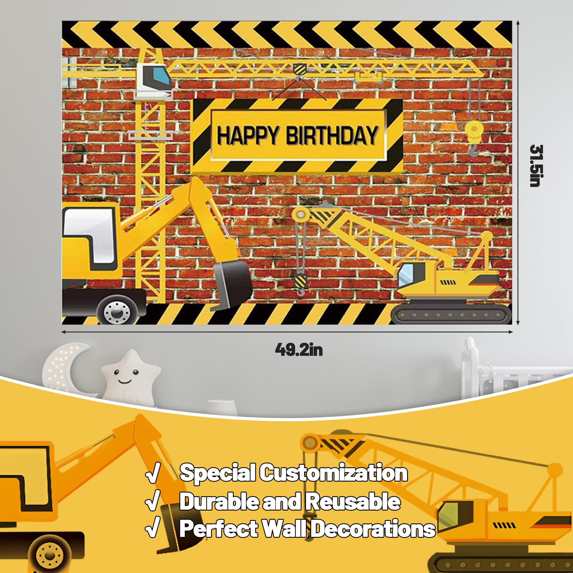 258 Pcs Construction Birthday Party Supplies, Construction Birthday Party Decorations, Includes Banner, Cake & Cupcake Topper, Backdrop, Balloons, Tableware and Stickers for Kids Birthday Party