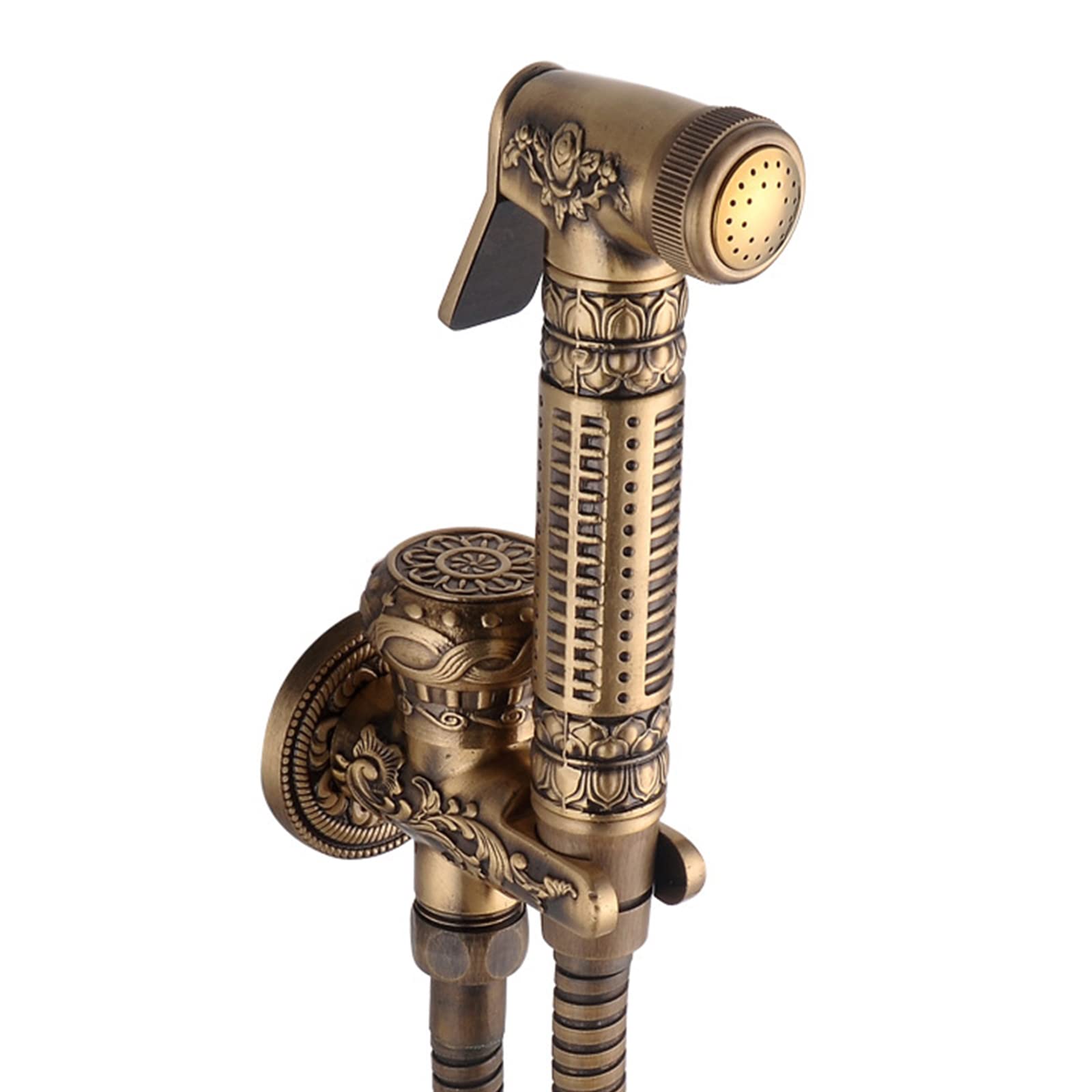 Bidet Sprayer for Toilet, Antique Brass Handheld Sprayer with Hose Wall Mounted Baby Diaper Cloth Washer and Shower Sprayer for Pet,Bronze,A