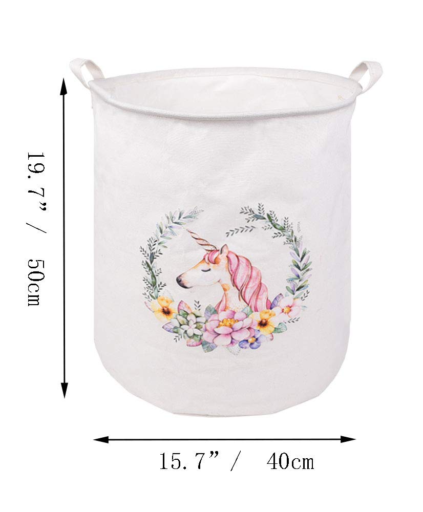 SDAIGC Collapsible Unicorn Laundry Basket, Blondie Canvas Waterproof Round Storage Hamper, Clothes Toys Organizer Basket, Cute Kids Gift Basket (Art Unicorn)