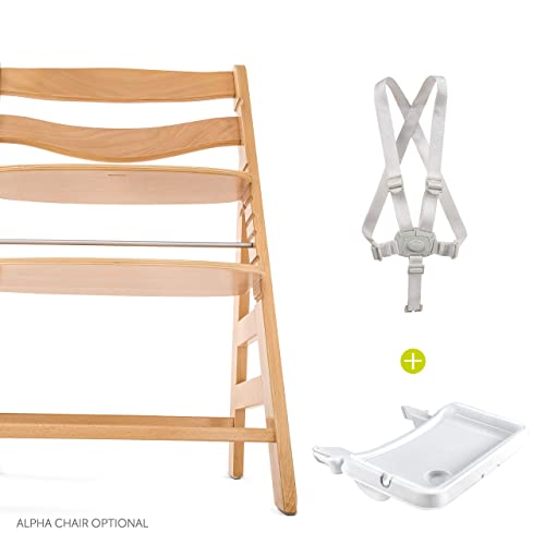 Hauck - Fun for Kids Hauck Alpha Tray + 5-Point Harness, 3 in 1 Table Set for Hauck Wooden Highchair Alpha+, Depth Adjustable Table, Removable Tray, Cup Moulding, Elevated Edge, White