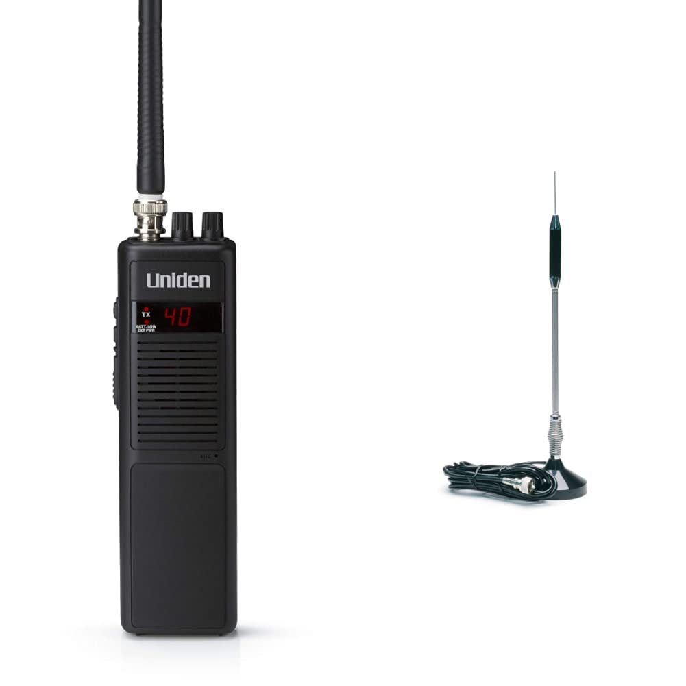 Uniden PRO401HH Professional Series 40 Channel Handheld CB Radio & RoadPro (RP-711) 24" Magnet Mount Stainless Steel CB Antenna Kit