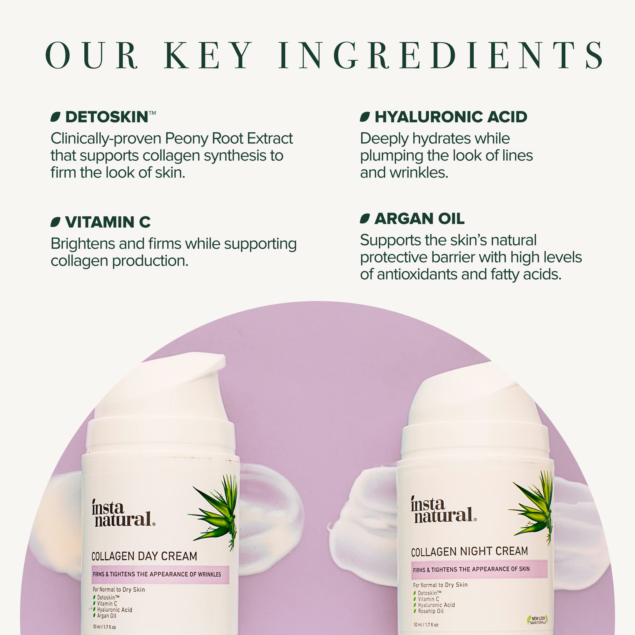 InstaNatural Collagen Face Cream, Daytime Collagen Moisturizer for Face, Anti Aging Cream with Vitamin C, Hyaluronic Acid and Argan Oil