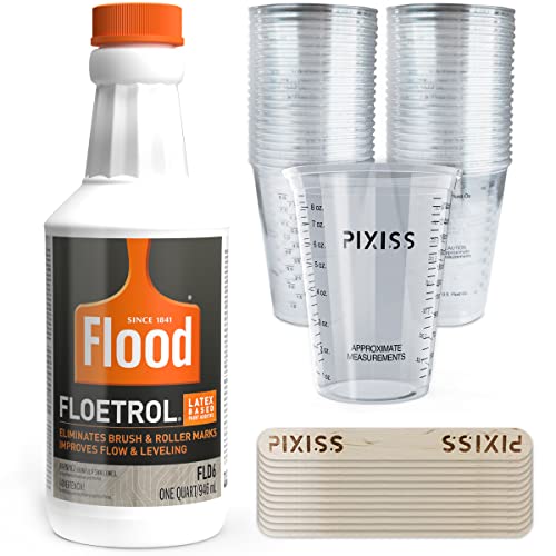 Floetrol for Acrylic Paint Pouring Medium Additive, White Paint Pouring Supplies, 20 Disposable Paint Mixing Cups, 20x Pixiss Wood Paint Mixing Sticks