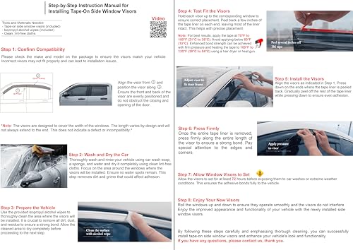 2020-2025 Tape-On Side Window Visor Deflectors for Ford Explorer XLT Limited Timberline ST King Ranch Platinum Dark Tinted Rain Guards 2021 2022 2023 2024