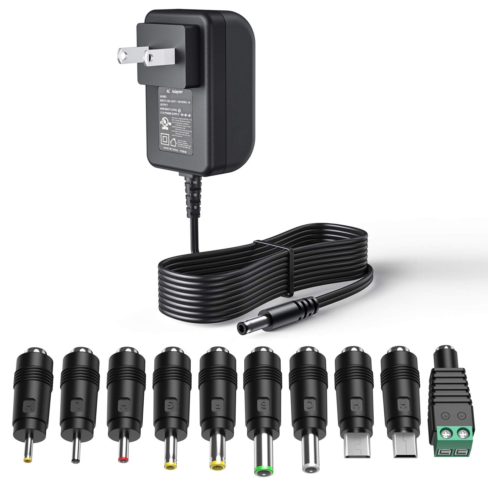 5V 2A Power Supply 5 Volt Charger 2000mA 10W Max Regulated Switching AC to DC Cord Adapter with 10 Replacement Connector 100V - 240V Input Adaptor (USB)