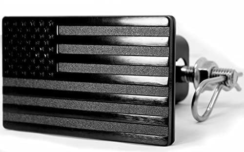 MULL USA Flag Metal Trailer Hitch Cover with Anti-Rattle Locking Pin (Fits 2" Receivers, Black)