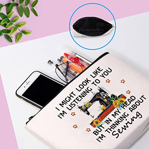 GJTIM Sewing Lover Gift Sewing Machine Gift Zipper Pouch In My Head I’m Thinking About Sewing Sewing Project Bag for Sewer Quilters (Thinking About Sewing)
