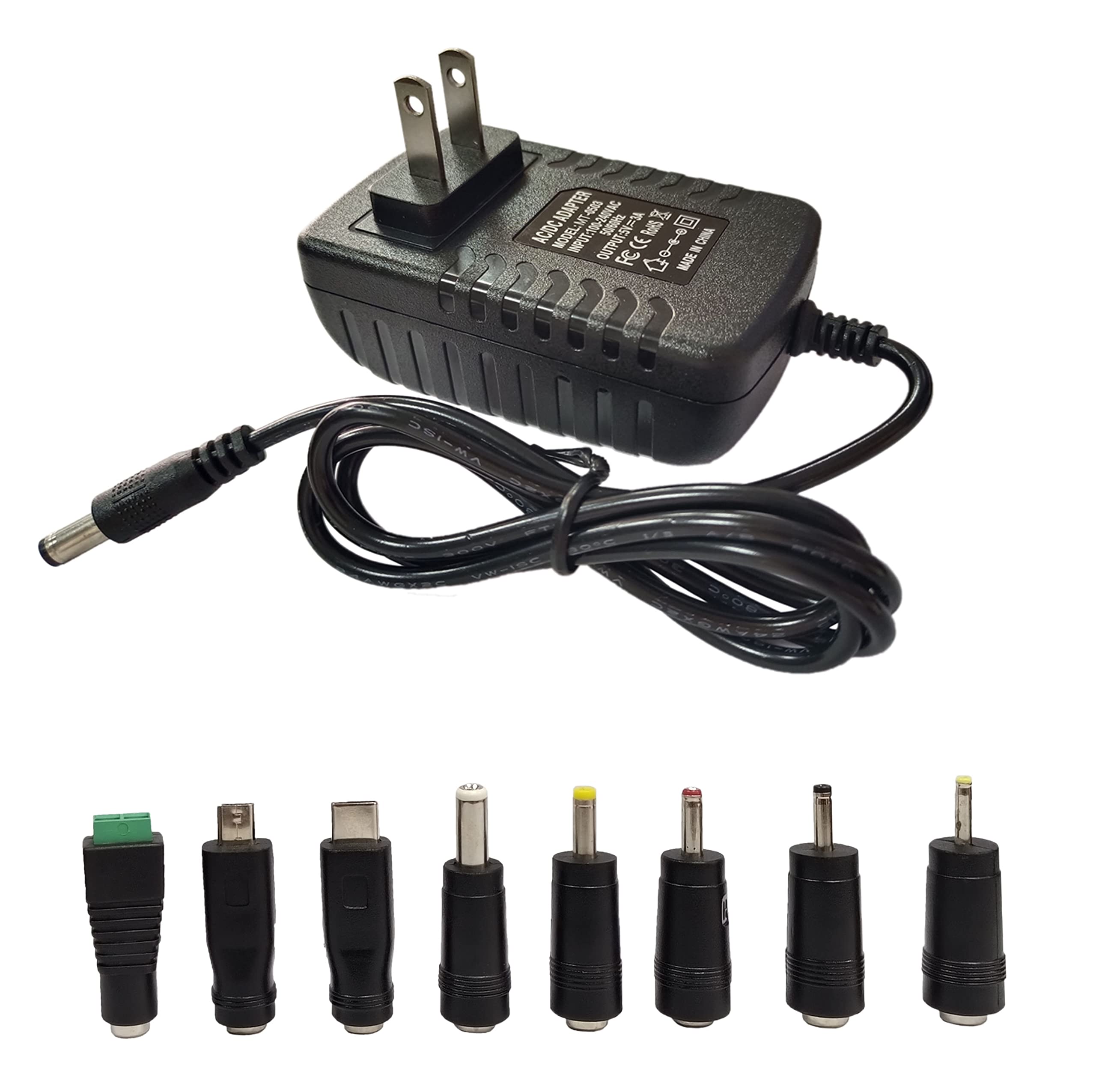 5V 3A 15W Power Supply Adapter AC/DC Adapter 5V Power Cord 100V-240V AC to DC 5Volt 3A 2A 1A Power Adapter Transformers USB 8 Tips 5.5x2.1mm 4.0x1.7mm 3.5x1.35mm 3.0x1.1mm 2.5x0.7mm Micro-USB