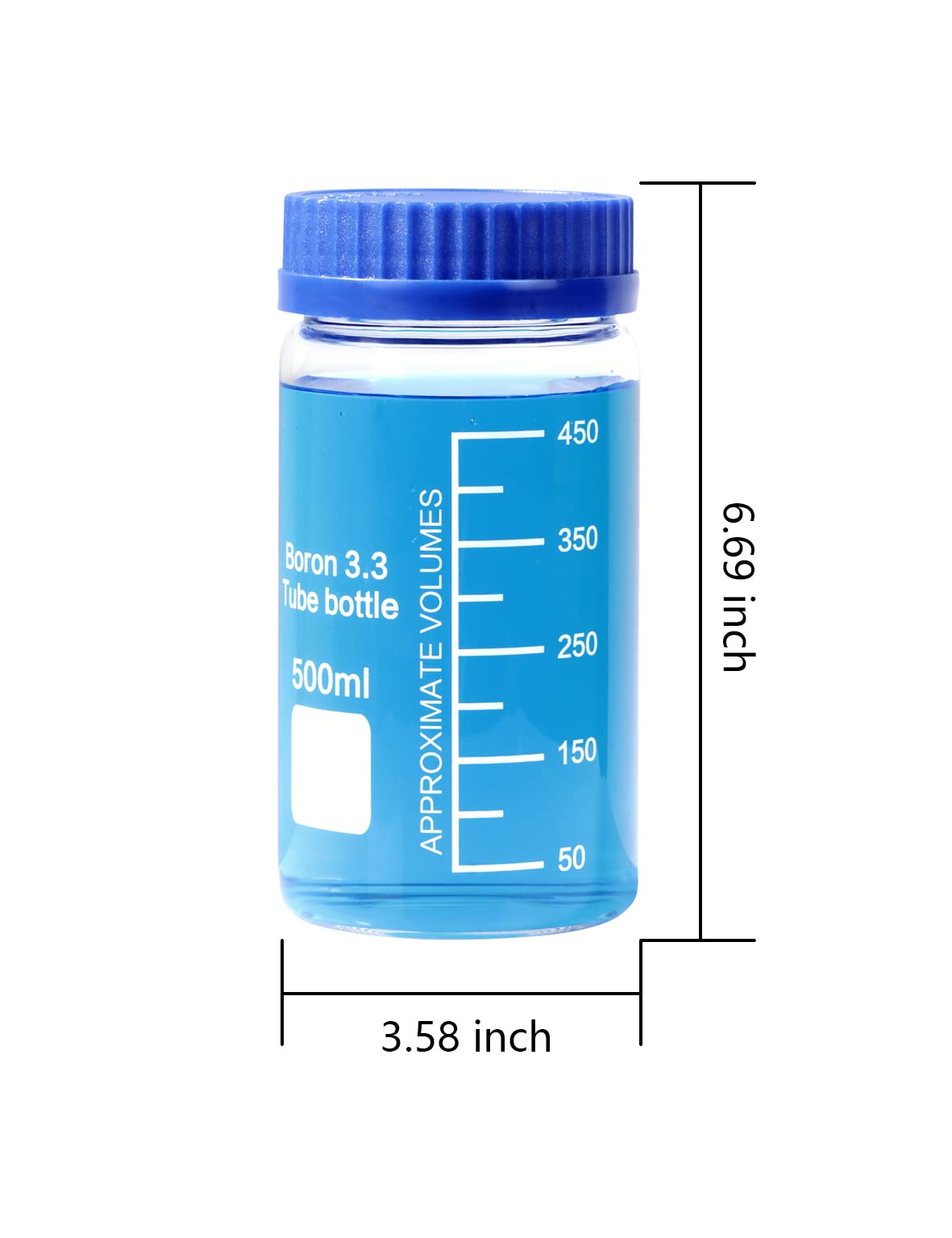Basstein Lab Media Storage Reagent Wide Mouth Bottles Borosilicate Glass Graduated GL70 Screw Cap Leakproof Multi-Purpose for Scientific | pack of 2 (Blue,500ml)