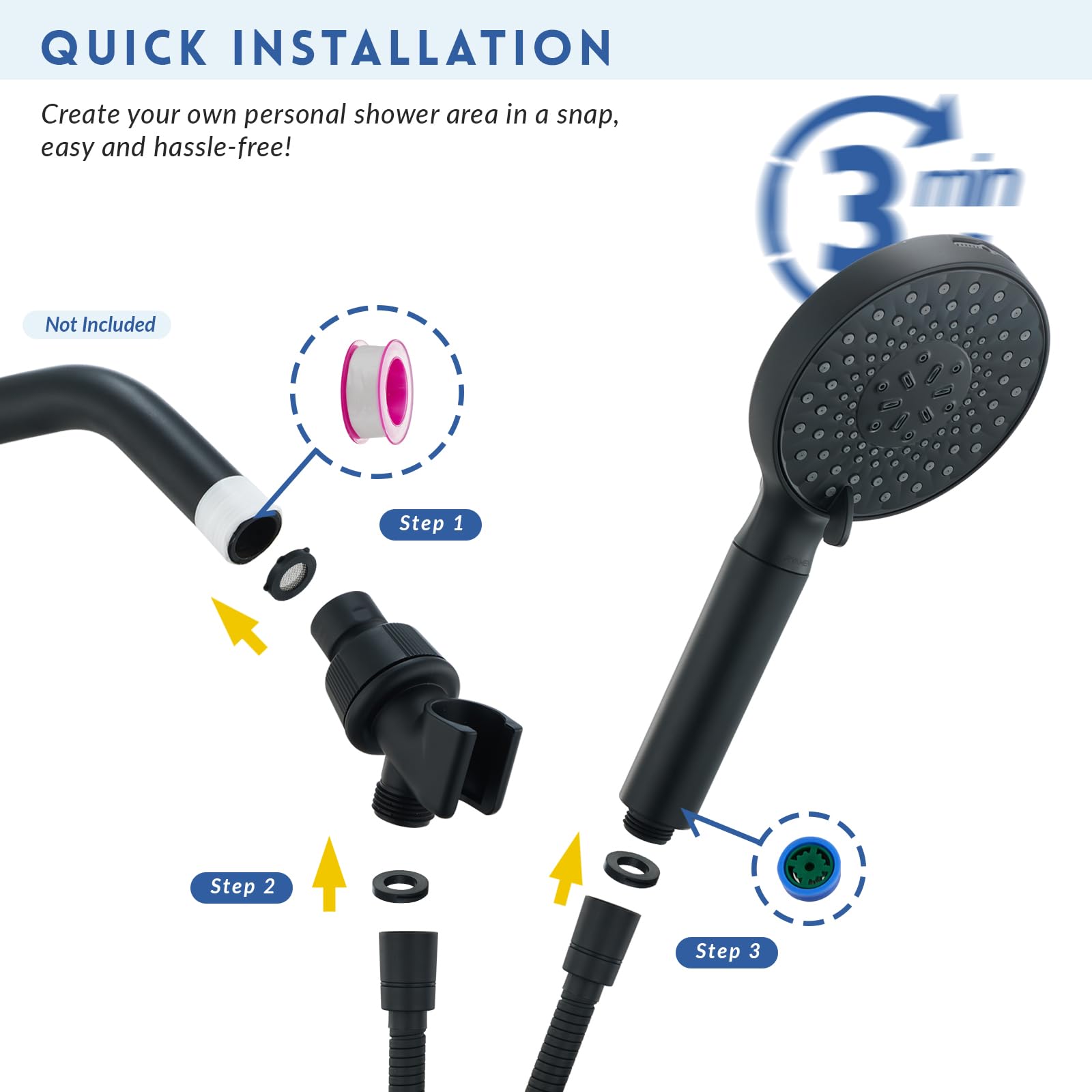 Ryamen Filtered Shower Head with Handheld,Black High Pressure 9 Spray Mode Showerhead with Hose,Bracket and Minerals Stones Replacement Filters for Hard Water,Anti-clog & Powerful to Clean