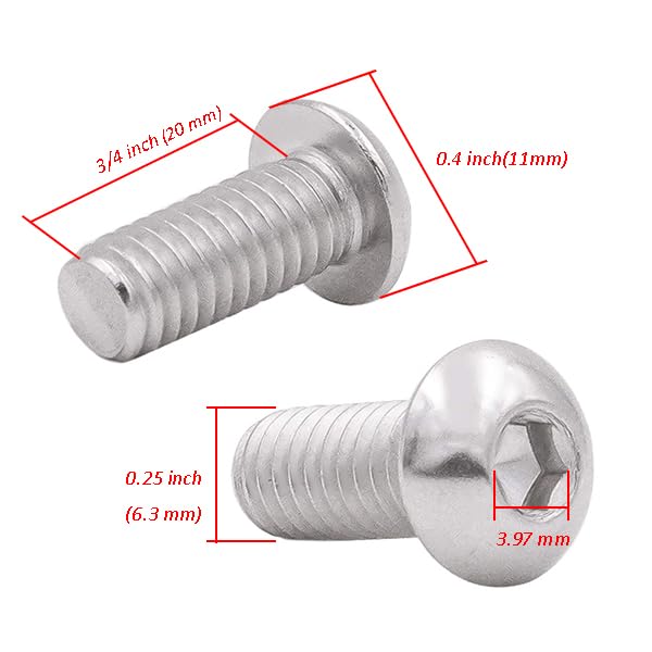 KINJOEK 50 Packs 5/16-18 x 3/4 Inch Button Head Socket Cap Screws, Allen Socket Drive, 304 Stainless Steel 18-8, Full Thread, Bright Finish, Heavy Duty Machine Hexagon Screw Drive
