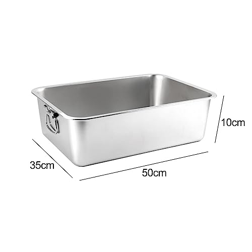 Generic Open Litter Box, Indoor Cats Kitty Litter Pan Stainless Steel Deep Toilet Sturdy Cat Sand Box for Bunny Small Medium Large Cats, 50cmx35cmx10cm