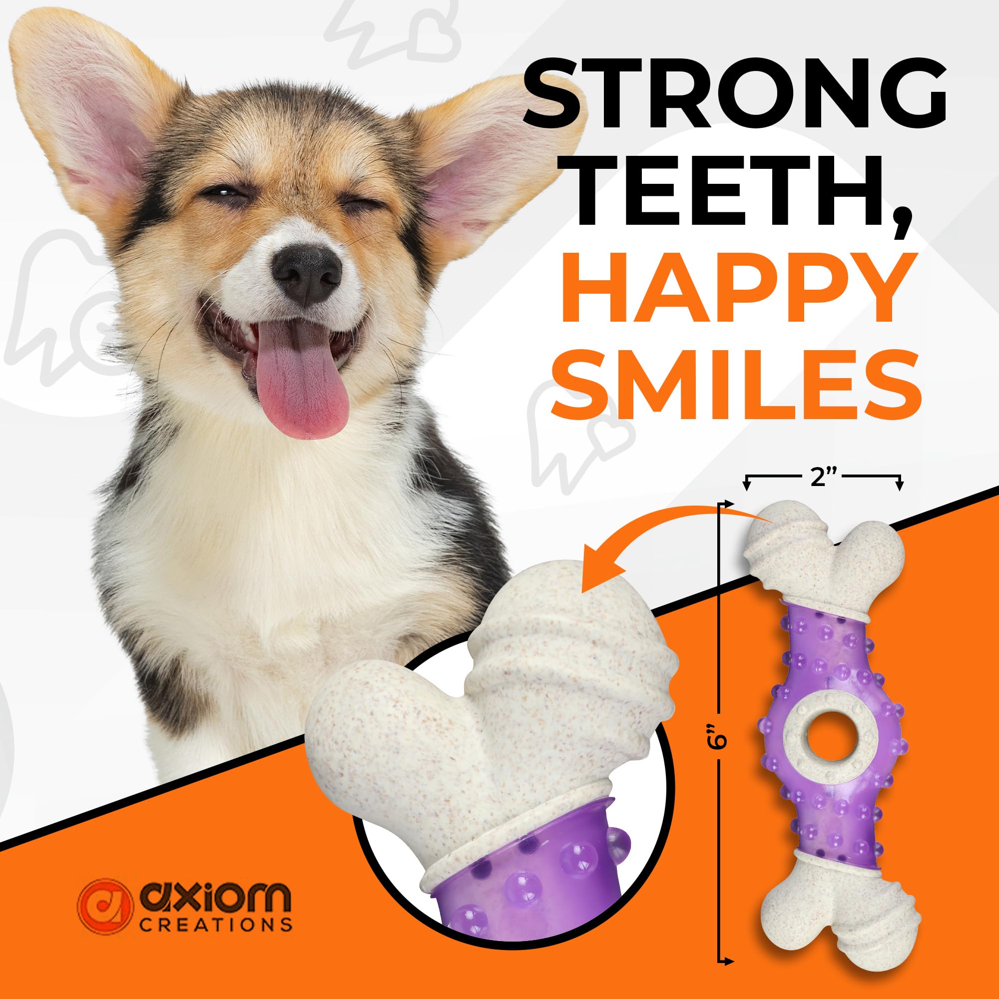 AXIOM CREATIONS Interactive Dog Toy for Small Breeds - 6x2โ Bone Shaped Puppy Chew Toys for Teething - Pet Safe Wheat Straw Fiber Material with Treat Holder (Purple)