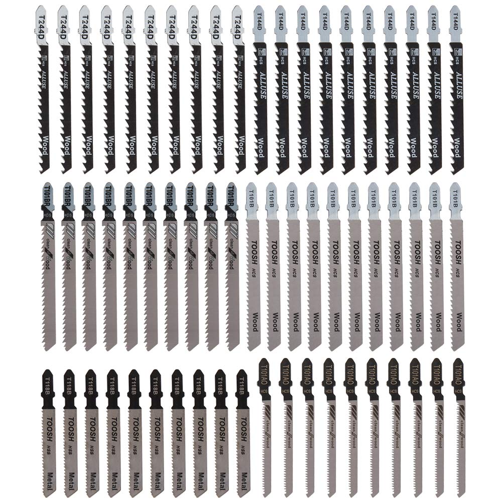 60 pcs Jigsaw Blades Set Straight and Fast Cuts for Wood Plastic and Metal Cutting Fit Bosch, Dewalt, Hitachi, Festool Milwaukee