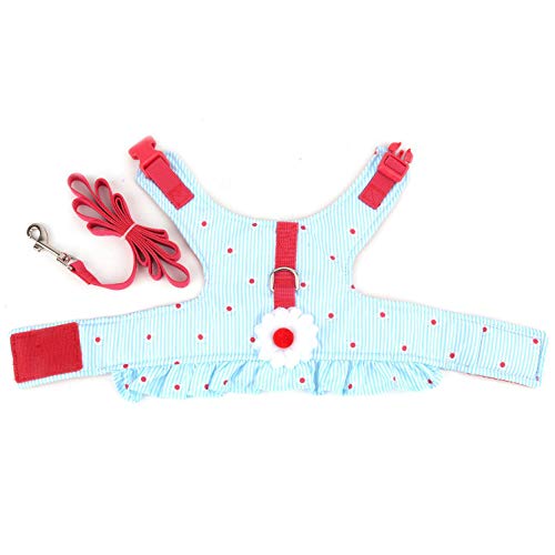 SMALLLEE_LUCKY_STORE Bow Flower Striped Print Cat Small Dog Harness Dress with Leash for Girls Adjustable No Pull Escape Proof Soft Walking Jacket Waterproof Puppies Kitten Harness Vest Outdoor,Blue S
