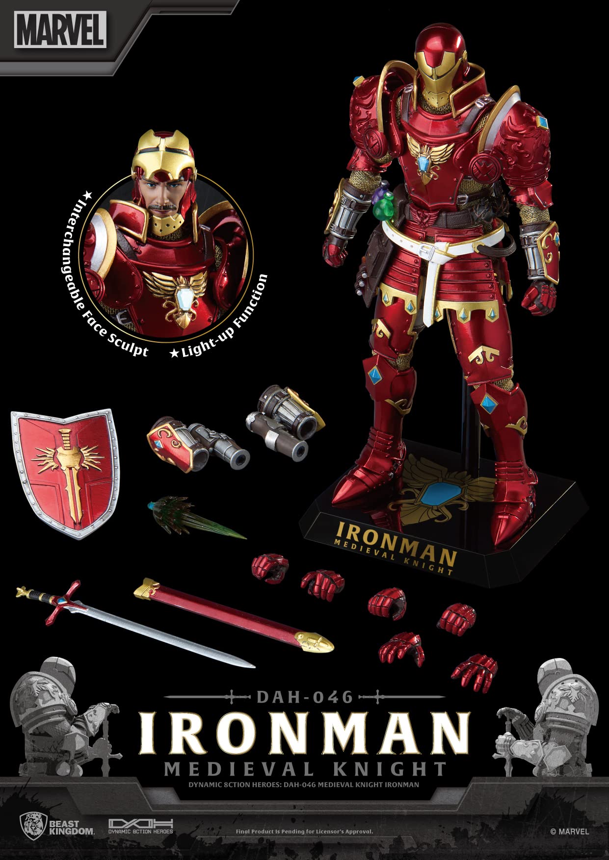 Beast Kingdom Medieval Knight Iron Man DAH-046 Dynamic 8ction Action Figure, Multicolor