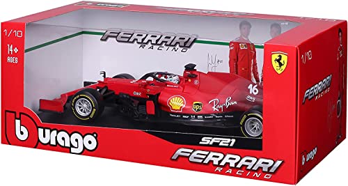 Bburago - 1/18 Scale Model Compatible with Ferrari F1 Racing SF21 # 16 Compatible with Charles Leclerc 2021 Formula 1 Racing Car Scale Model Collectible