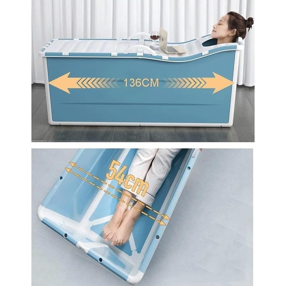 MegLob Lightweight Foldable Bathtub, Foldable Collapsible Bathtub Portable Bathtub Adult, Large Foldable Soaking Freestanding Bathtub with Lids, Ideal for Hot Bath Ice Bath for RV,Blue
