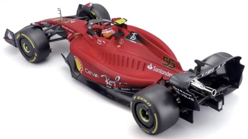Bburago - 1/18 Scale Model Compatible with Ferrari Replica Miniature Model Compatible with Scuderia F1-75 # 55 Compatible with Carlos Sainz Season 2022 Formula 1 Scale Model Collectible (Red)