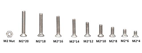 Guard4U 300Pcs Metric M2 304 Stainless Steel Flat/Countersunk Head Hex Socket Cap Bolts Screws Nuts Assortment Kit- M2x 4mm/ 6mm/ 8mm/ 10mm/ 12mm/ 14mm/ 16mm/ 18mm/ 20mm