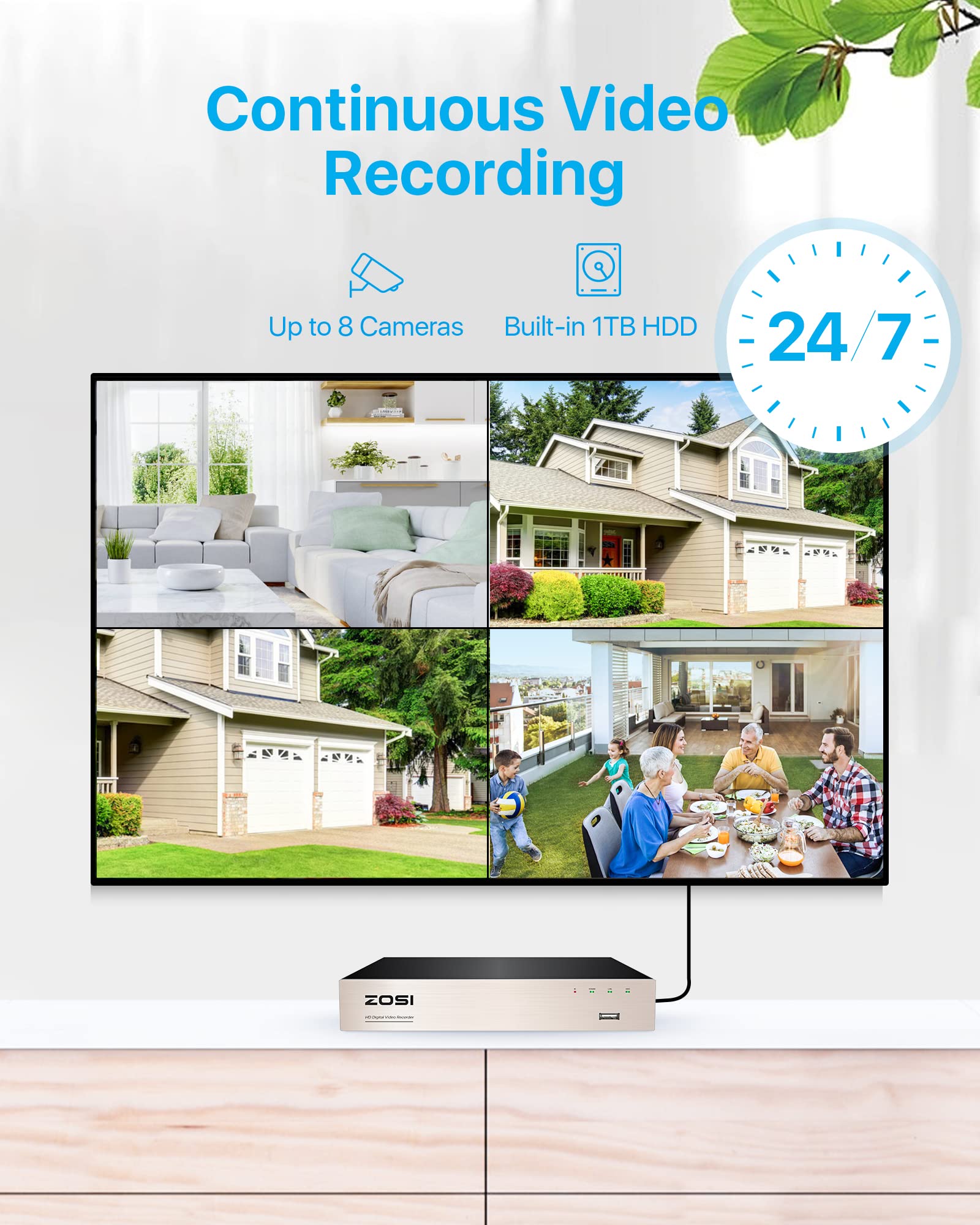 ZOSI 8CH 5MP PoE Home Security Camera System,H.265+ 8 Channel 5MP NVR with 1TB Hard Drive,4pcs Wired 5MP Outdoor Indoor PoE IP Cameras,120ft Night Vision,Motion Alert,Remote Access for 24/7 Recording