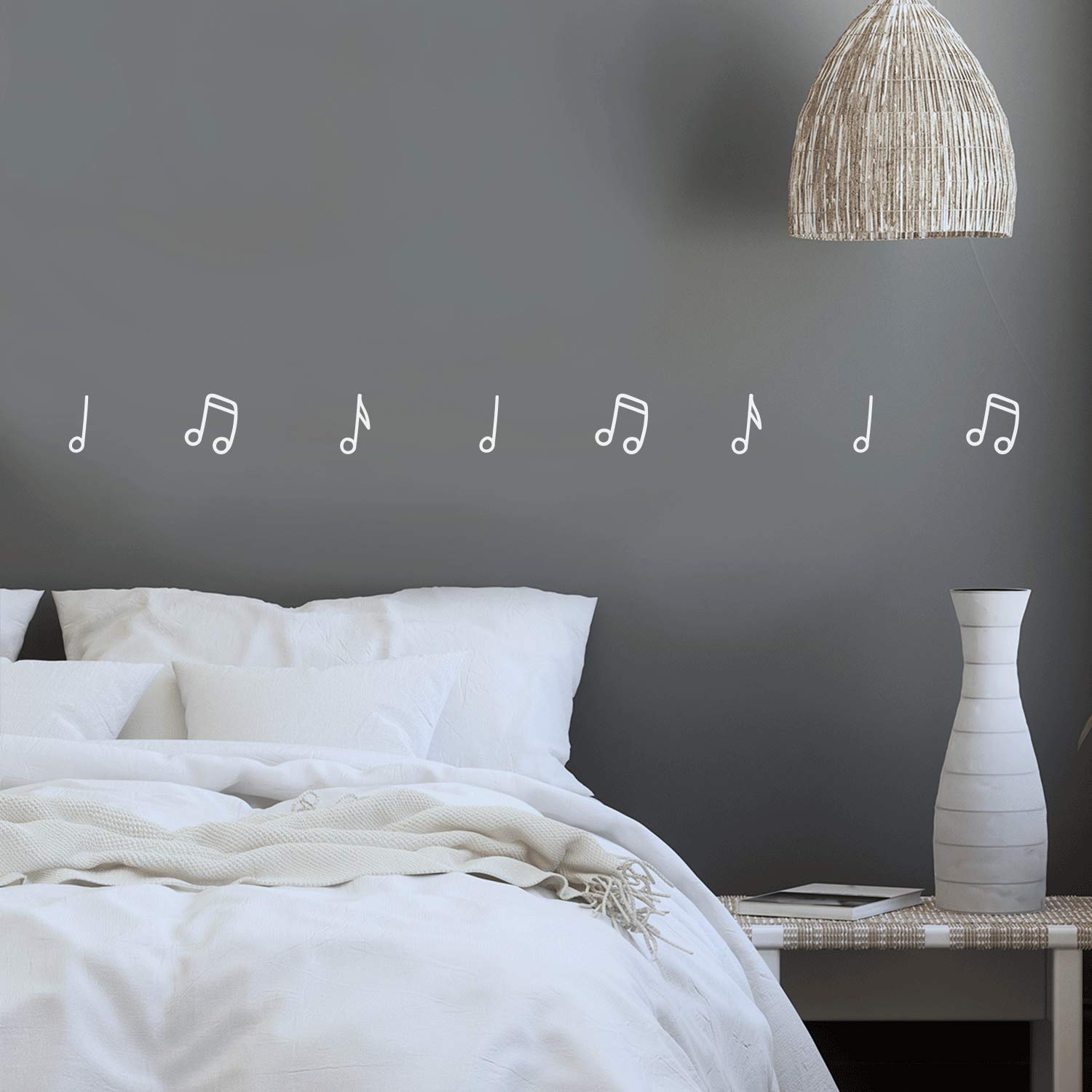 Vinyl Wall Art Decal - One Line Notes - from 1" to 3" Each - Trendy Minimalist Artistic Design Sticker for Music School Classroom Studio Office Laptop Mug Window Notebook Decor (White)