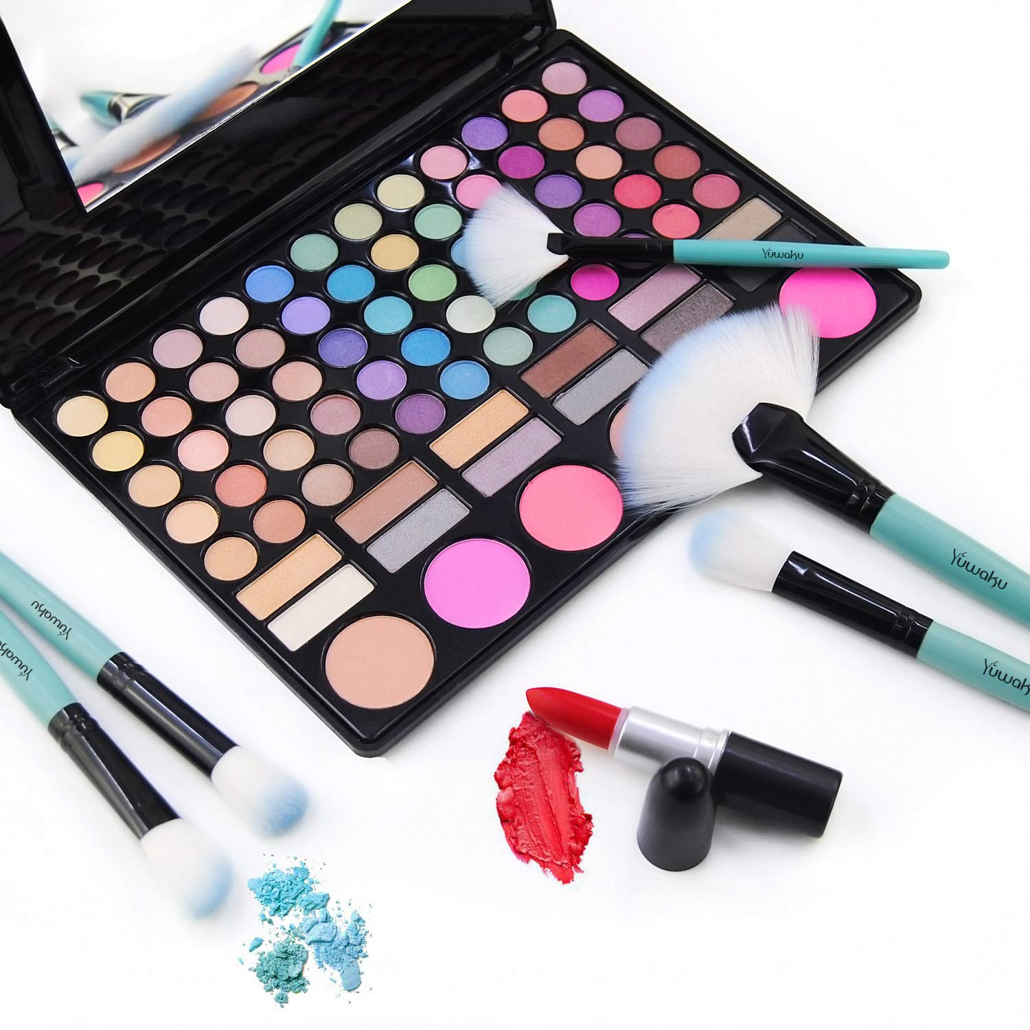 Makeup Brushes Set, 32pcs Blue Premium Cosmetic Make Up Brushes Foundation Blending Blush Concealer Shader Eyeshadow Eyeliner Compatible withTravel Makeup Bag