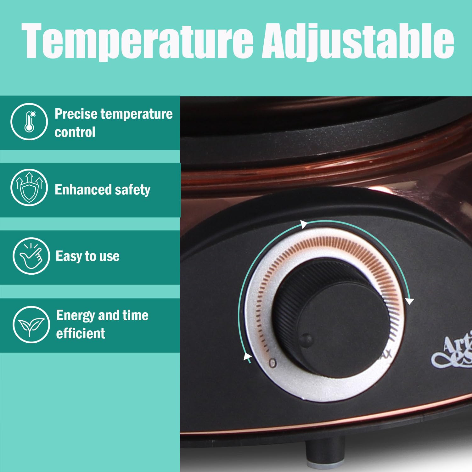 Artestia 2-QT Electric Fondue Pot for Meat, 1500W Ceramic Chocolate Melting Pot with Adjustable Temperature, 6 Fondue Forks, White Ceramic Pot with Rose-Gold Base