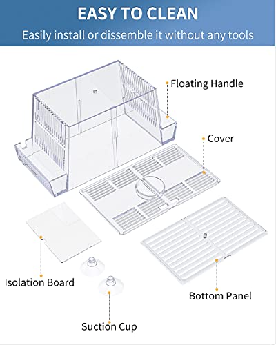 Pawfly Aquarium Fish Breeding Box Acrylic Hatchery Incubator Tank with Suction Cups Medium Isolation Box for Baby Fish Shrimp Betta and Guppy