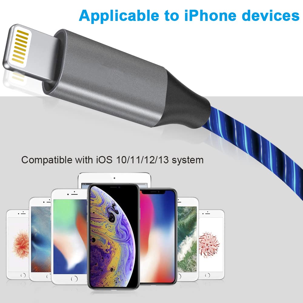 Oliomp iPhone Charger Cable, Apple MFi Certified 3ft LED Light Up Lightning Cable USB Fast Charger Cord High Speed Data Sync Transfer Cord for iPhone 14/13/12/11/11Pro/Max/XS/XR/X/6/7/8 (Blue)