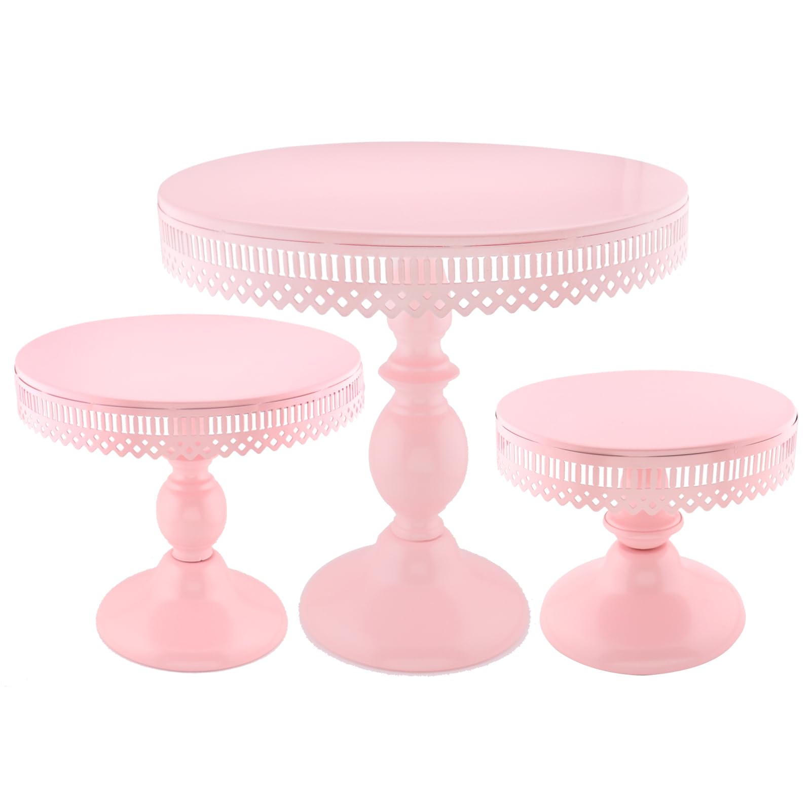 3-Set Cake Stand Round Cake Stands for Wedding Event Birthday Party Baby Shower (Pink)