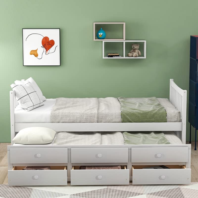 FLOYINM Bed Frame Captain's Bed Twin Daybed Bed Frame with Storage Drawers Trundle Bed for Bedroom Home Furniture
