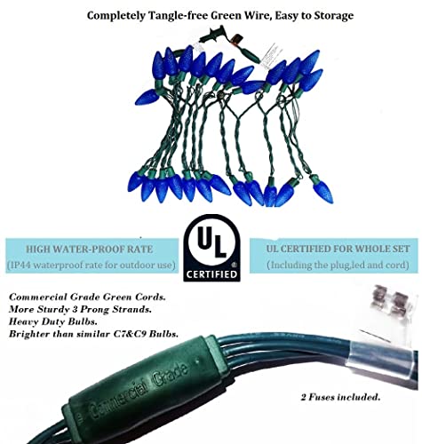 Outdoor C9 Holiday String Lights Strawberry Blue Christmas Lights Commercial Grade,8" Spacing 25LED, Green Wire 18Ft Heavy-Duty Wedding Party Decorative Lights