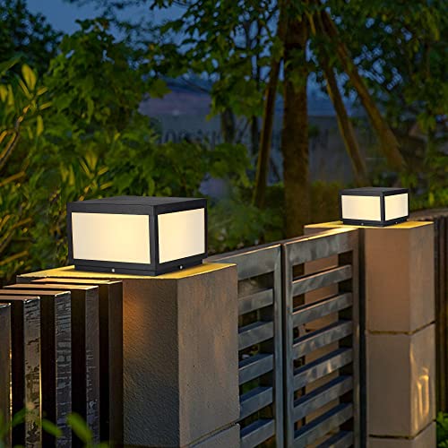 AILICIN Pillar Lamp Post Light, Tempered Glass Shade,Fence Deck Cap Light Lantern Column Lamp for Flat Surface Patio Garden Decoration with IP55 Waterproof E26 LED Bulb (Electric Powered)