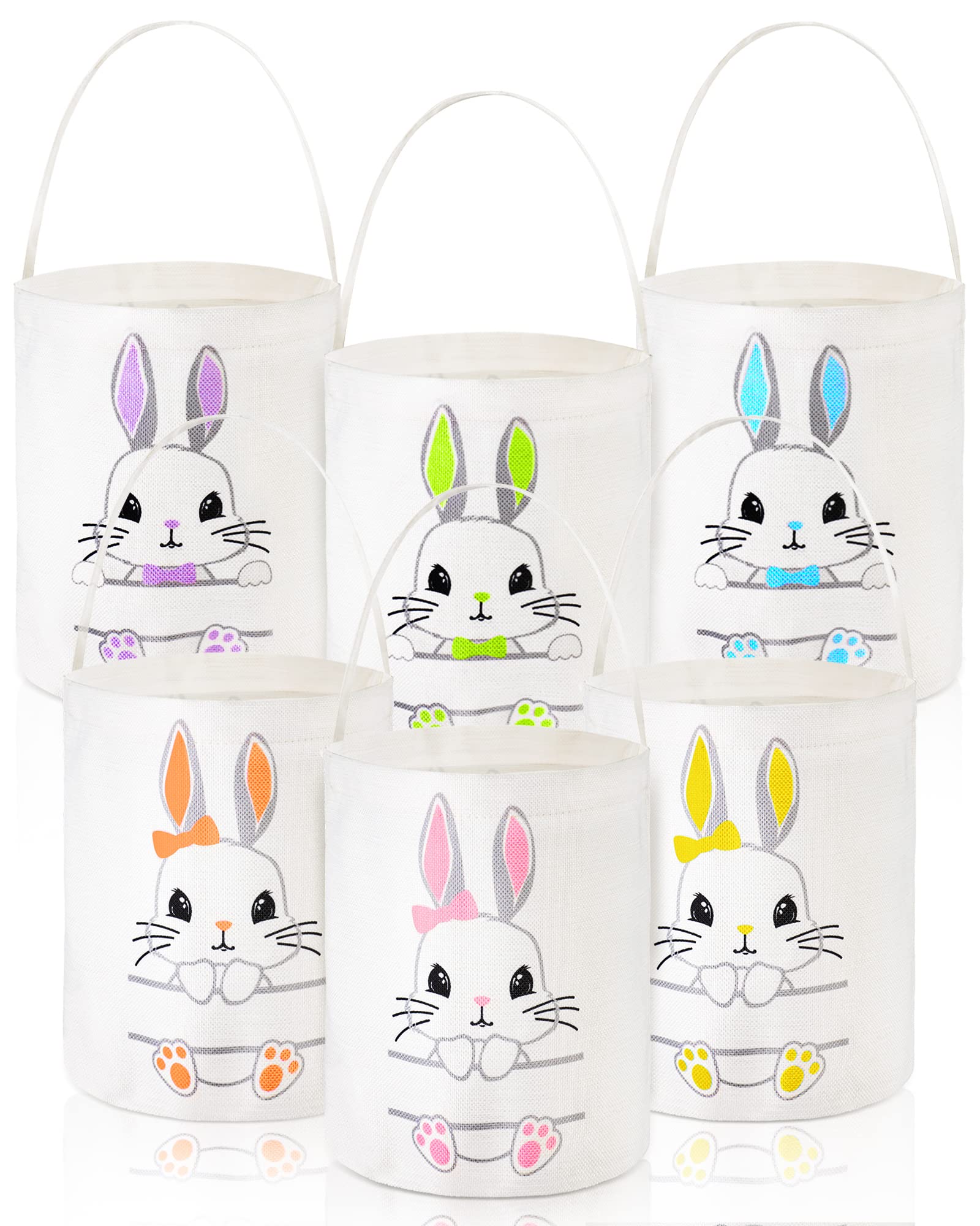 6 Pcs Easter Baskets with Handles Easter Bunny Baskets Kids Easter Basket Bags 6 Color Bunny Canvas Tote Bags for Egg Hunting Easter Rabbit Baskets for Kids Easter Party Decor Supplies (Lovely Style)