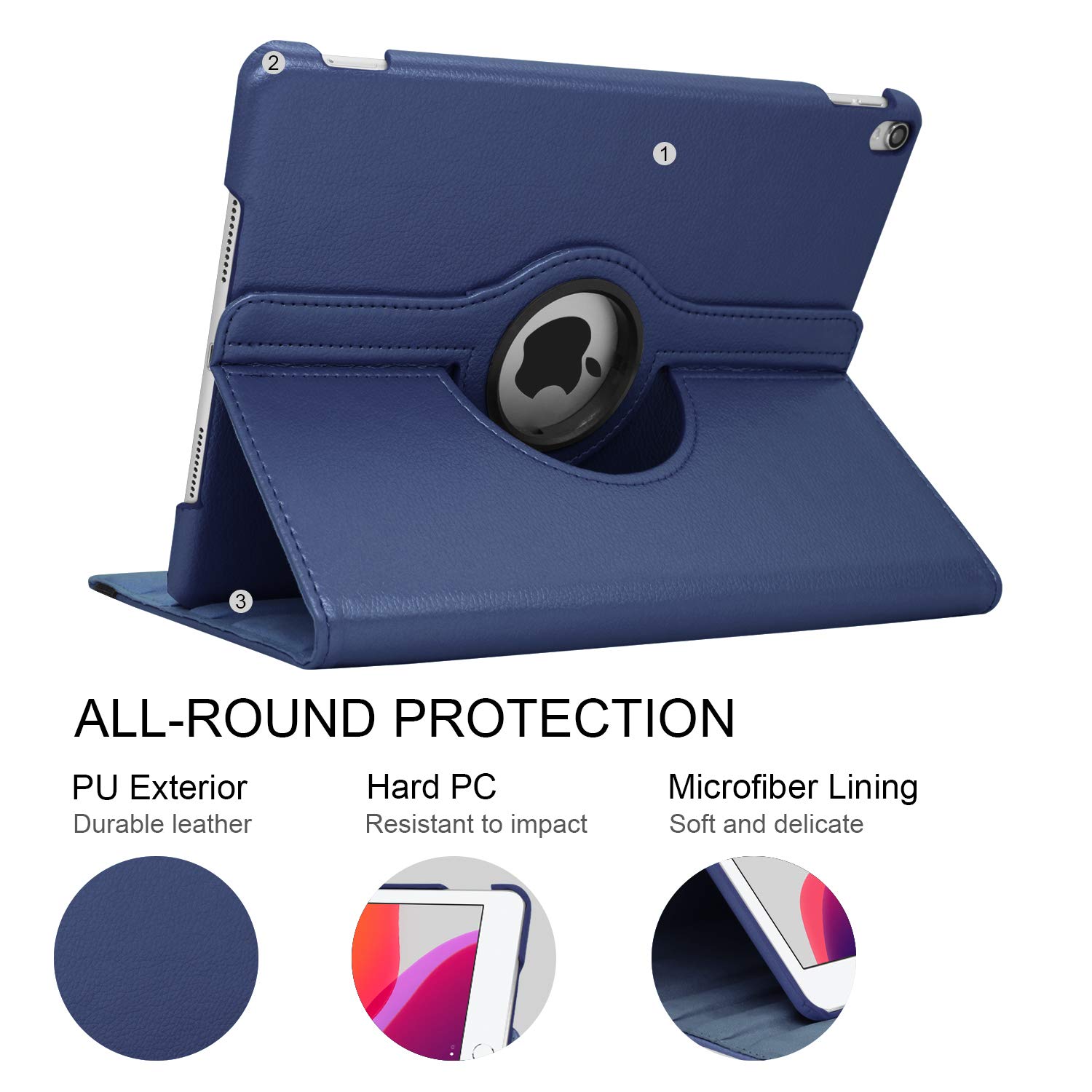 NEWQIANG for iPad Air 1st Case Cover - 360 Degree Rotating Stand, Auto Sleep Wake - Fit for Model A1474 A1475 A1476 MD785LL/A MD876LL/A (A6 - Blue)