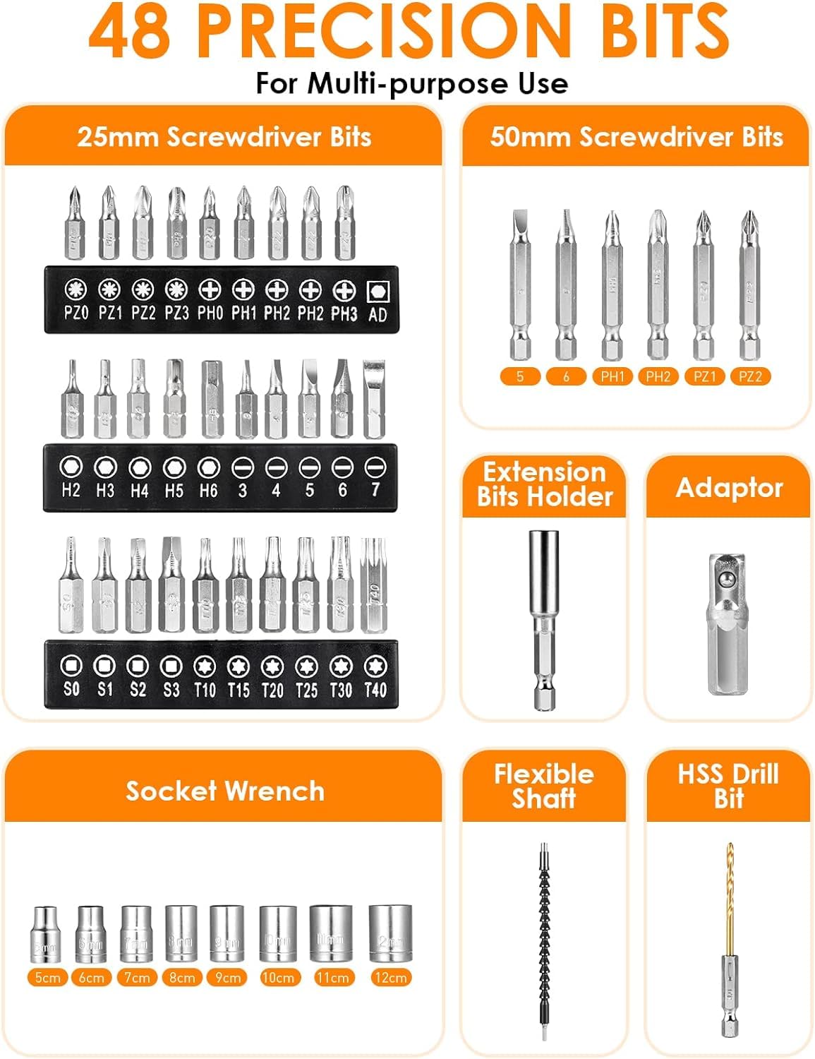 Vastar 7.2V Cordless Screwdriver, Electric Power Screwdriver Set With Rechargeable Battery & Pivoting Handle, 320RPM/10+1 Torque Small Automatic Screw driver Kit with 47Pcs Bits/LED Front Light