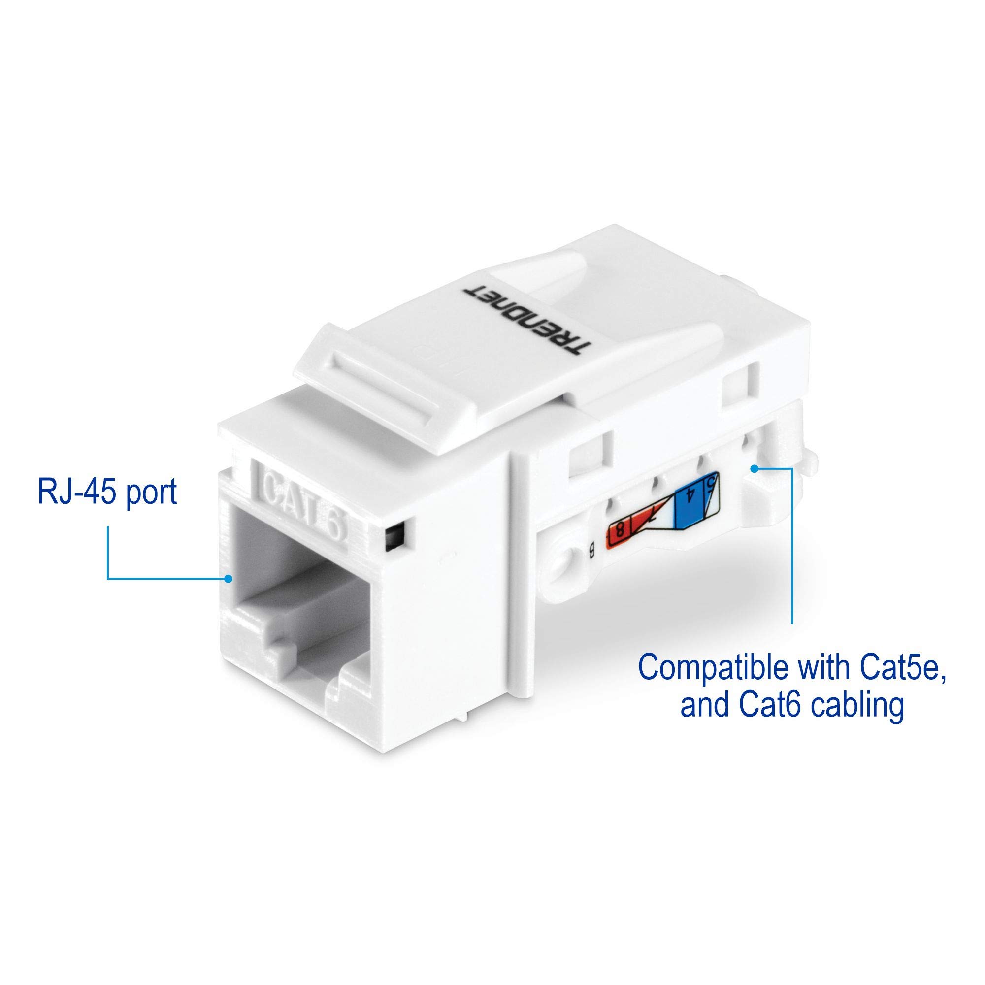 TRENDnet Cat6 RJ45 Keystone Jack 50-Pack Bundle, TC-K50C6, Compatible with Cat5/Cat5e/Cat6 Cabling, Use with The TC-KP24 or TC-KP48 Blank Keystone Patch Panels(Sold Separately) White