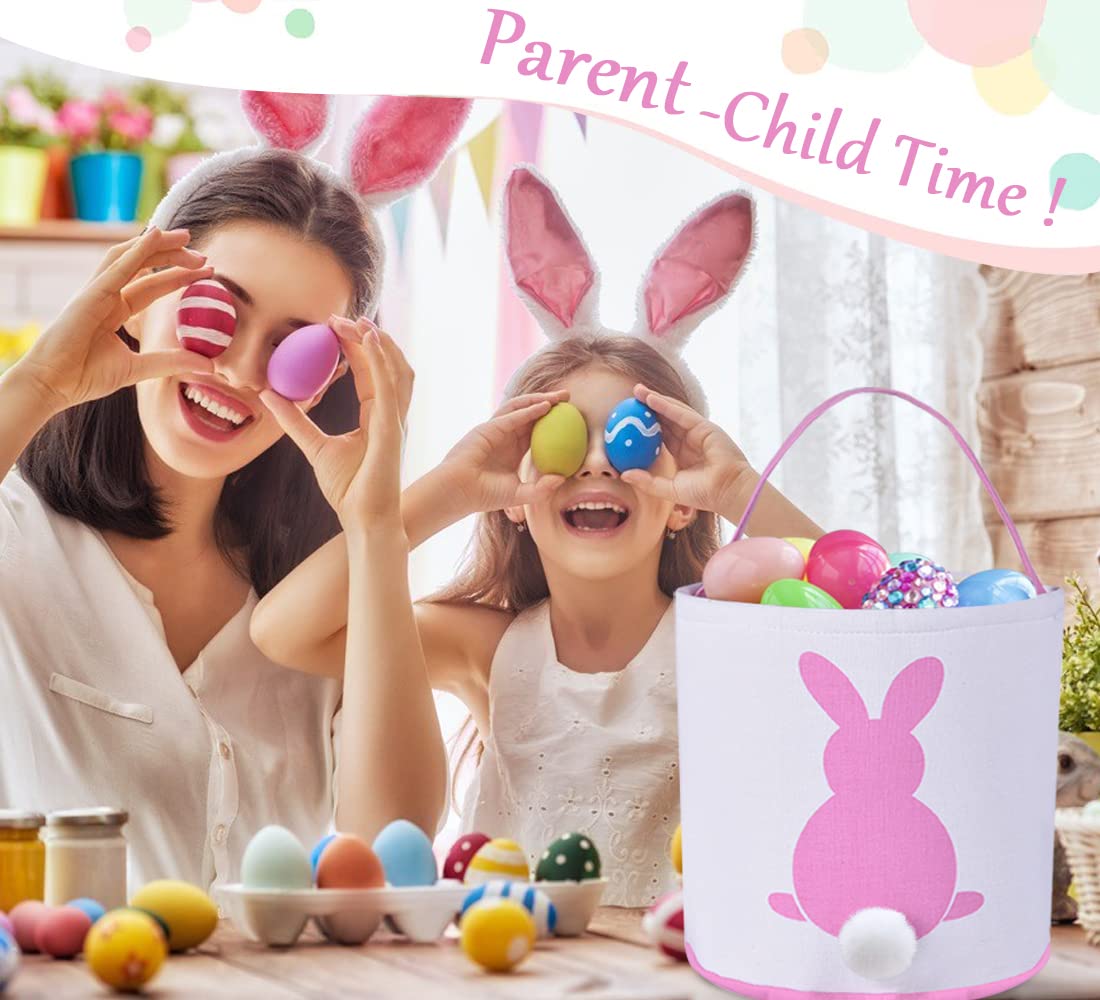 Faylapa 3pcs Easter Bunny Basket Bags Bunny Canvas Tote - Party's Celebrate Decoration Eggs Candy and Gifts Carry Bucket-Pink+Blue+Green