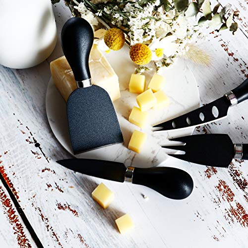 hecef Cheese Knife Set of 4, Non-Stick Coated Gift Set for Christmas, Anniversary, Party, Housewarming, Picnic, Birthdays, Wedding(Black)