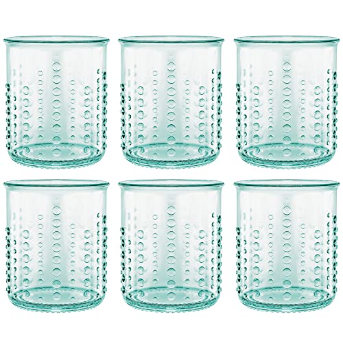Amici Home Urchin DOF Glass | 12 Oz | Italian Made, Recycled Green Glass | Hobnail Drinking Glass for Water, Iced Tea, Milk, Juice, Cocktails, Fresh Drinks (Set of 6)