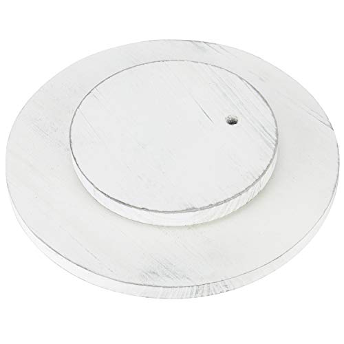 MyGift 13 Inch Vintage White Wood Lazy Susan Turntable Rotating Tray Condiment Serving Tray, 360 Degree Spinning Spice Rack Organizer