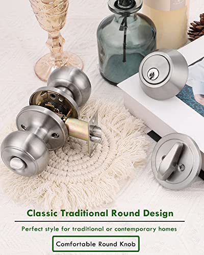 home improvement direct 3 Pack Keyed Alike Deadbolt and Door Knob Set, Satin Nickel Door Lock Combo Set with Deadbolt for Front Door