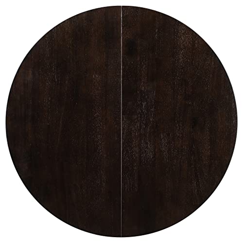 AMNOOL Farmhouse Round Extendable Dining Table with 16 Inch Leaf Wood Kitchen Dining Table Acacia Wood Finish X Base Length Adjustable for Dining Room, Kitchen (Espresso)