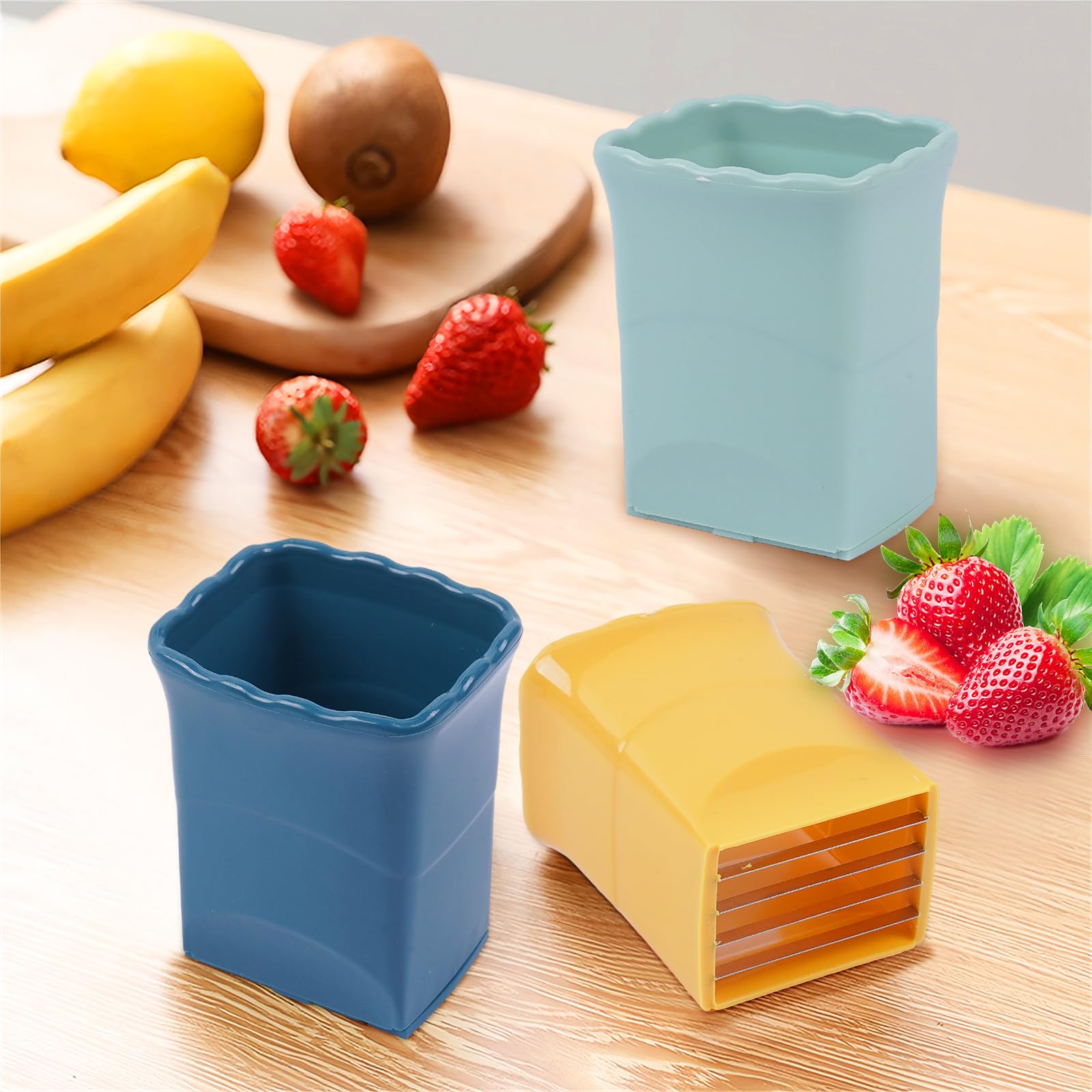 3PCS Cup Slicer with 3PCS Gap Cleaning Brushes,Egg and Fruit Cup Slicer,Strawberry Slicer,Cup Chopper for Banana, Quickly Making Fruit Vegetable Salad Creative Kitchen Gadget